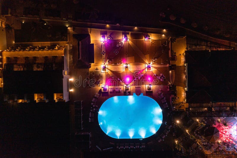 Aerial View of the Infinity Pool at Night. Stock Photo - Image of fans ...