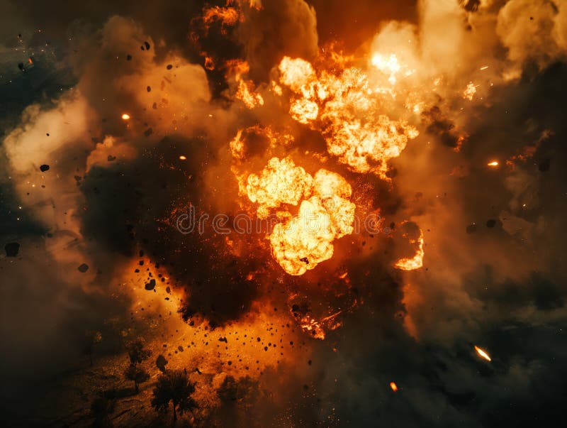 Aerial View of Intense Explosion Stock Image - Image of erupt, fire ...