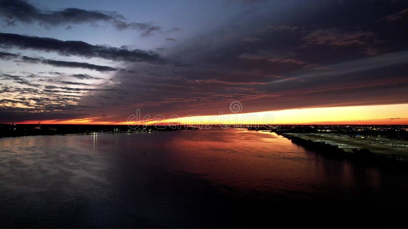 Aerial View of Intense Fire Sky Sunset Delaware River Stock Video ...