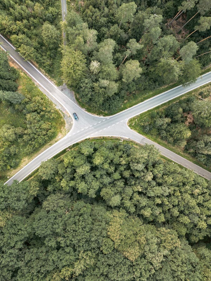 Aerial View of a Intersection in the Forest Stock Image - Image of ...