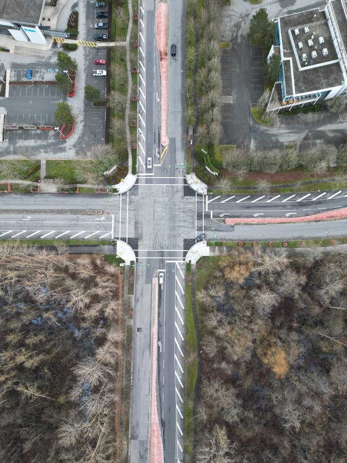 Aerial View of an Intersection with Multiple Lanes and Different ...