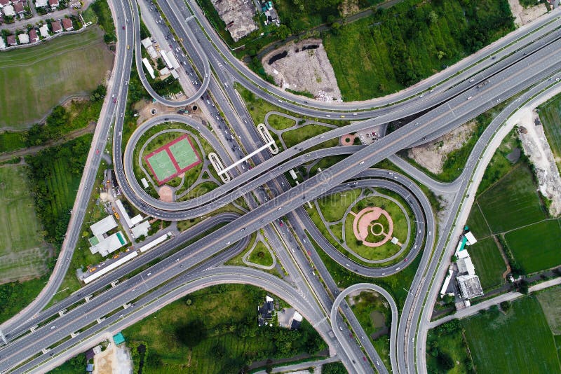 Top View of the Intersection of the Road with Cars. Stock Image - Image ...