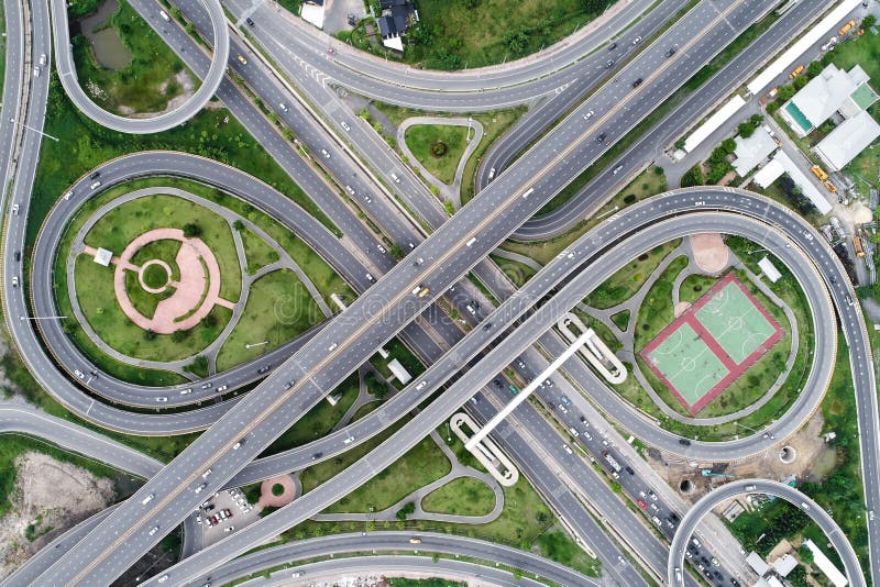 Top View of the Intersection of the Road with Cars. Stock Image - Image ...