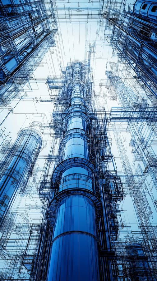 Aerial View of Intricate Blue Cable Systems in Modern Structure Stock ...