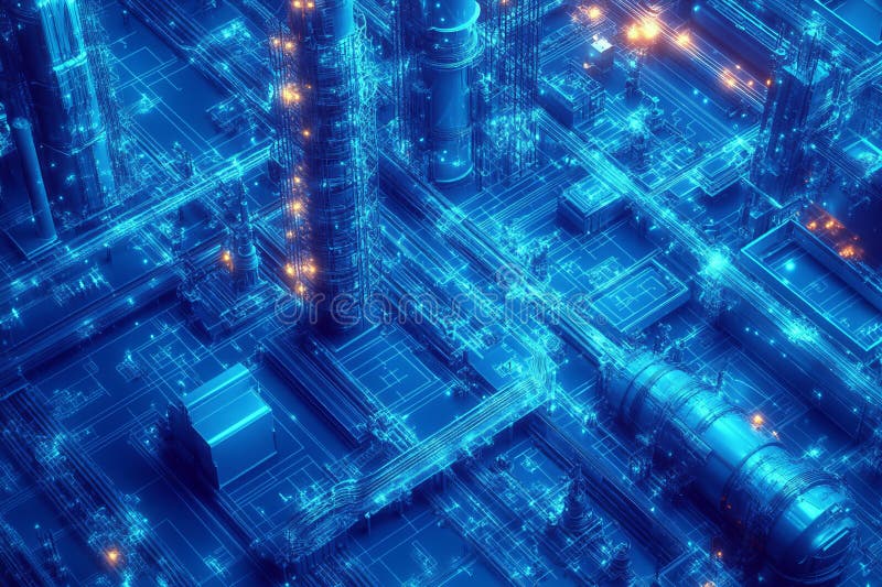 Aerial View of Intricate Blue Digital Pathways and Structures ...