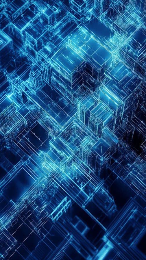 Aerial View of Intricate Blue Digital Structures and Systems Stock ...