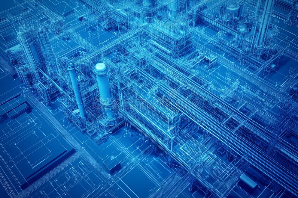 Aerial View of Intricate Blue Industrial Cable Pathways and Structures ...