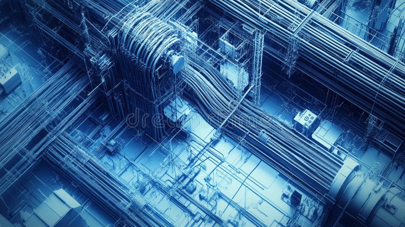 Aerial View of Intricate Cable Designs in Blueprint Style, Showcasing ...