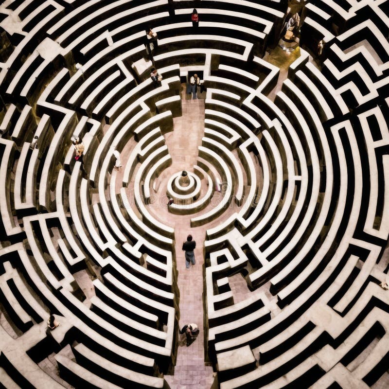 Aerial View of Intricate Human-sized Labyrinth with People Inside Stock ...