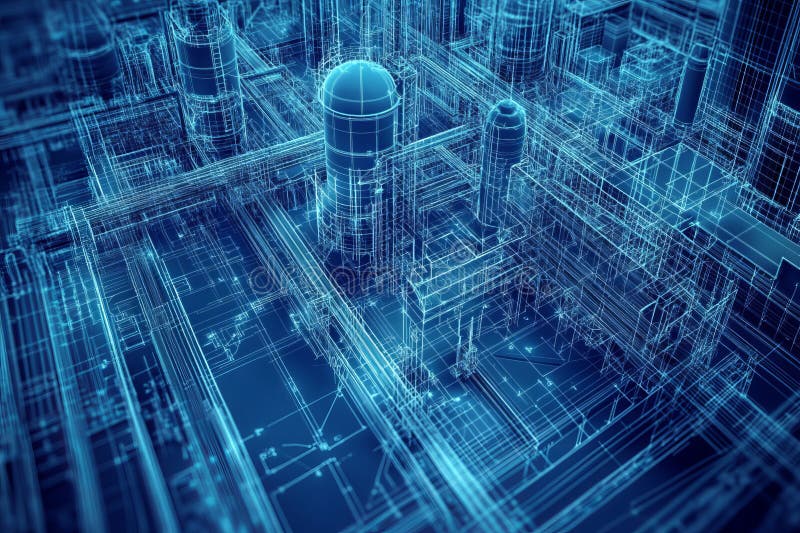 Aerial View of Intricate Industrial Blueprints and Structures Stock ...