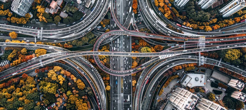 Aerial View of Intricate Multilevel Highway Junction Interchange on ...