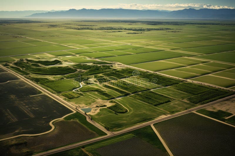 Aerial View of an Irrigation System Across Open Fields Stock Image ...