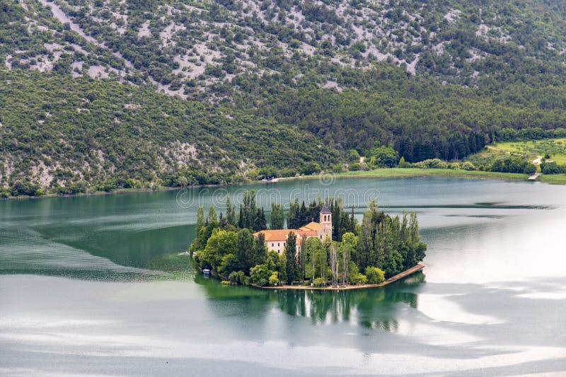 Aerial View of the Island of Monastery of Visovac in Croatia Stock ...