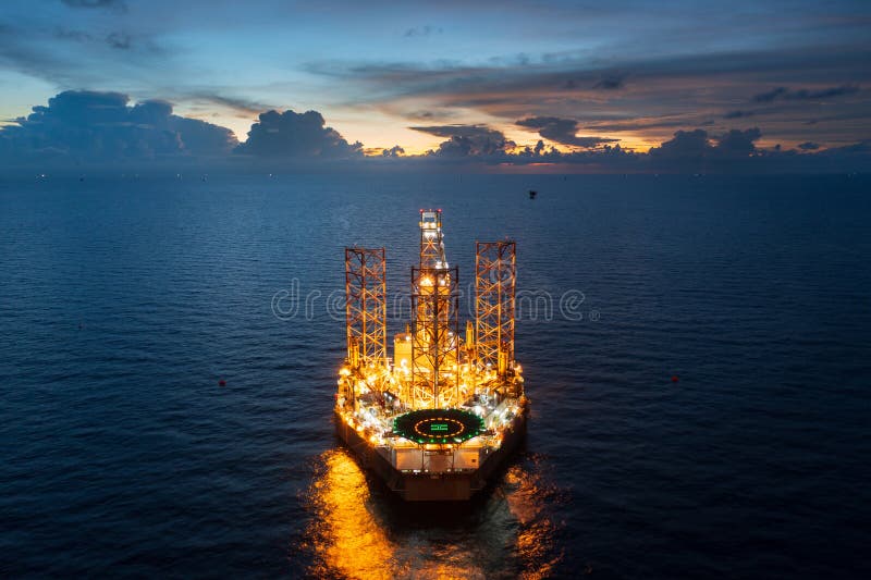 Aerial View of Jack Up Drilling Rig in the Middle of the Ocean while ...