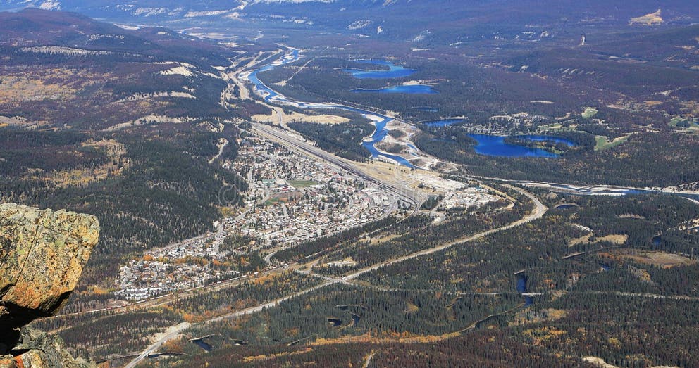 Aerial View of Jasper in Canada Stock Image - Image of blue, jasper ...
