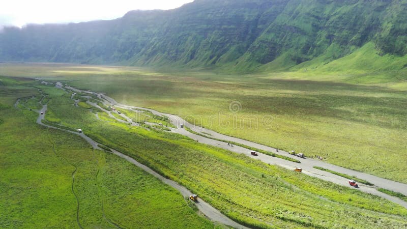 Aerial View of Jeeps in Bromo, East Java Stock Video - Video of park ...