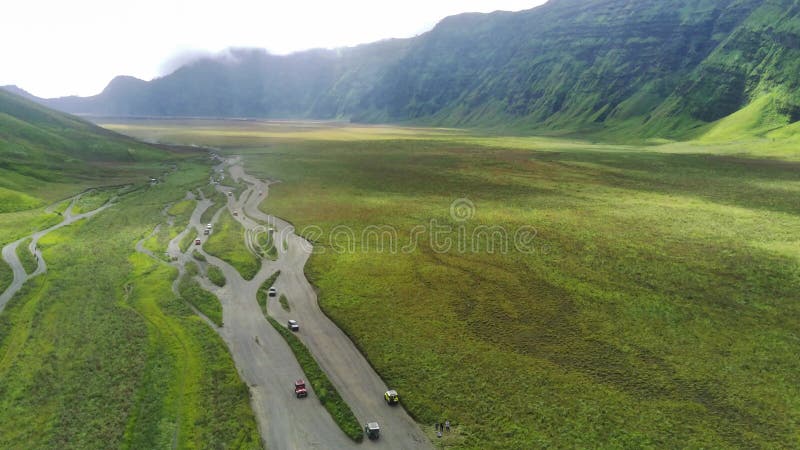Aerial View of Jeeps in Bromo, East Java Stock Footage - Video of hijau ...