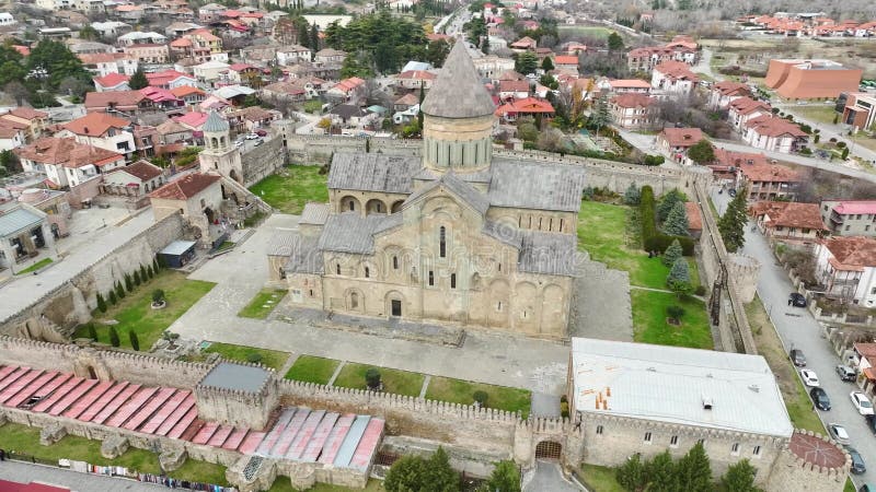 Aerial View 4K: Cathedral at the Heart of Mtskheta - Embraced by the ...