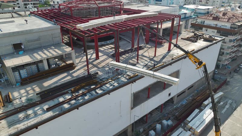 Aerial View 4K: Precision High-Rise Work - Erecting Steel Structures ...
