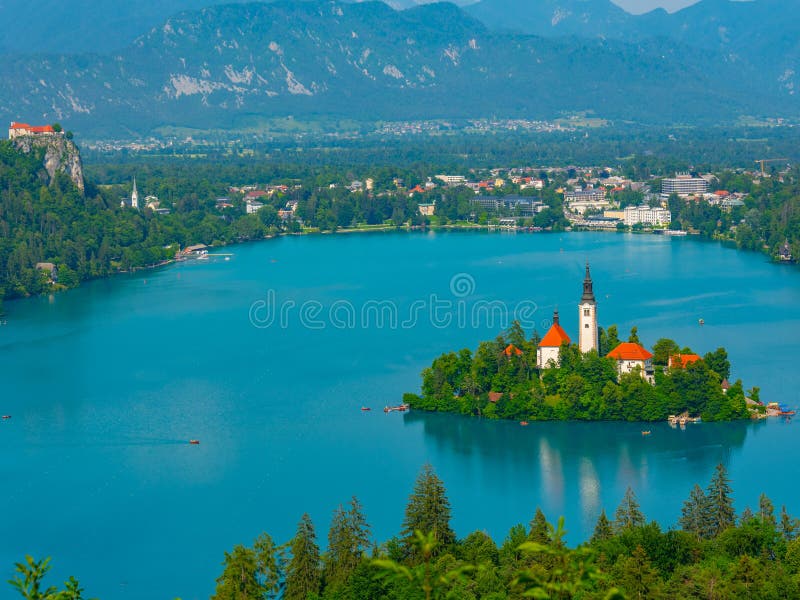 Aerial View of Lake Bled in Slovenia Stock Image - Image of countryside ...