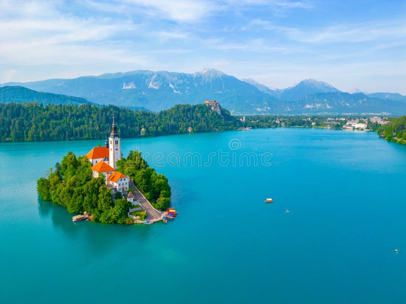 Aerial View of Lake Bled in Slovenia Stock Image - Image of blejsko ...