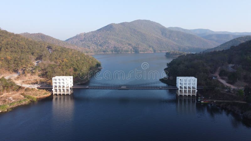 Aerial View of a Lake Bridge Adorned with Houses Stock Photo - Image of ...