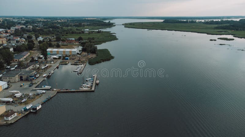 Aerial View of Lake with Facilities and Boats Stock Image - Image of ...