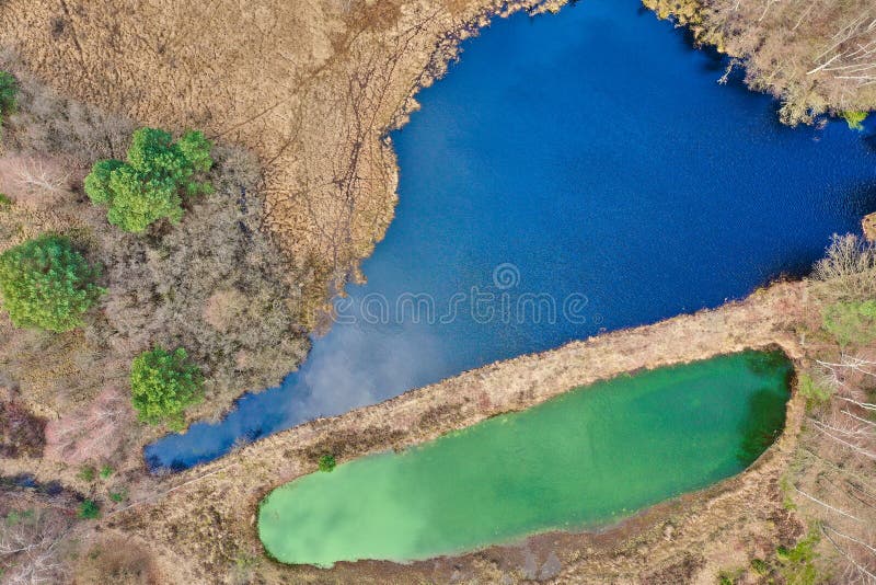 Aerial View of a Lake in the German Heath Landscape, Vertical from ...