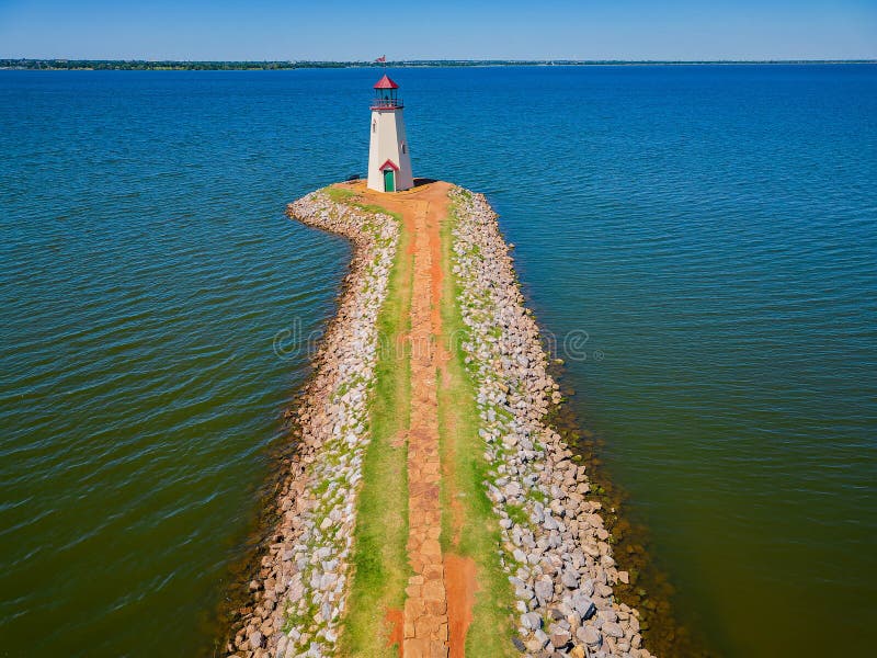 Aerial View of Lake Hefner Lighthouse Stock Photo - Image of sunny ...