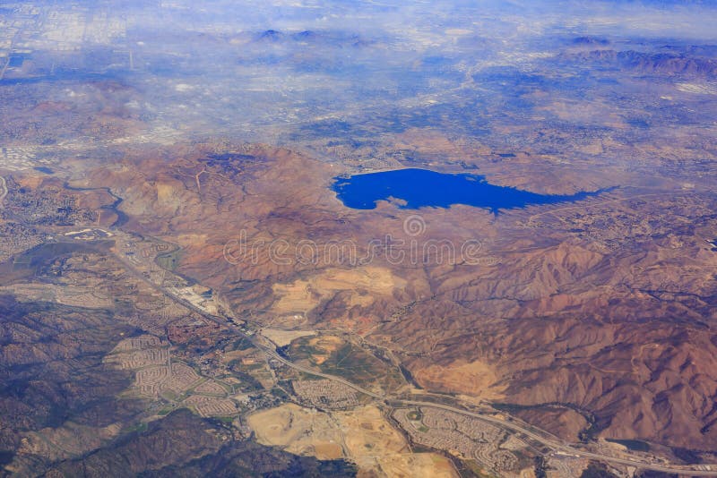 Aerial View of Lake Mathews and Mountains Stock Photo - Image of ...