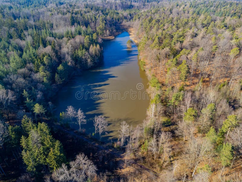 Aerial View of a Lake in the Middle of a Forest Stock Photo - Image of ...
