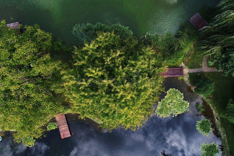 Aerial View of Lake Seen from Drone, Pontoon Stock Image - Image of ...