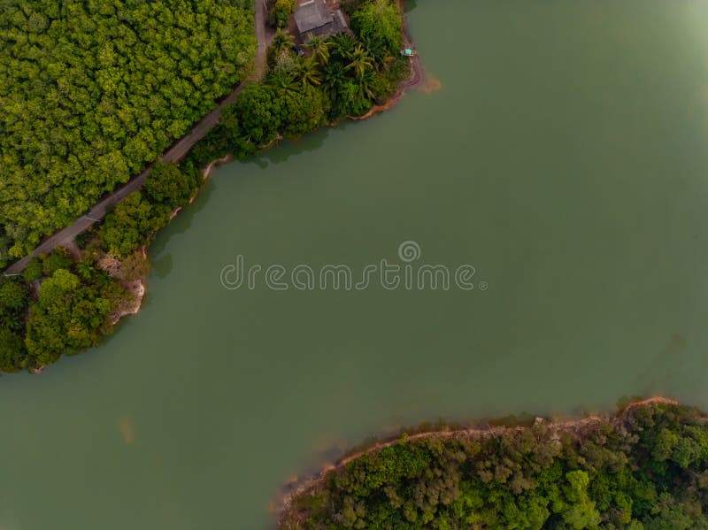 Aerial View of Lake in Sunrise Time Stock Image - Image of mountain ...