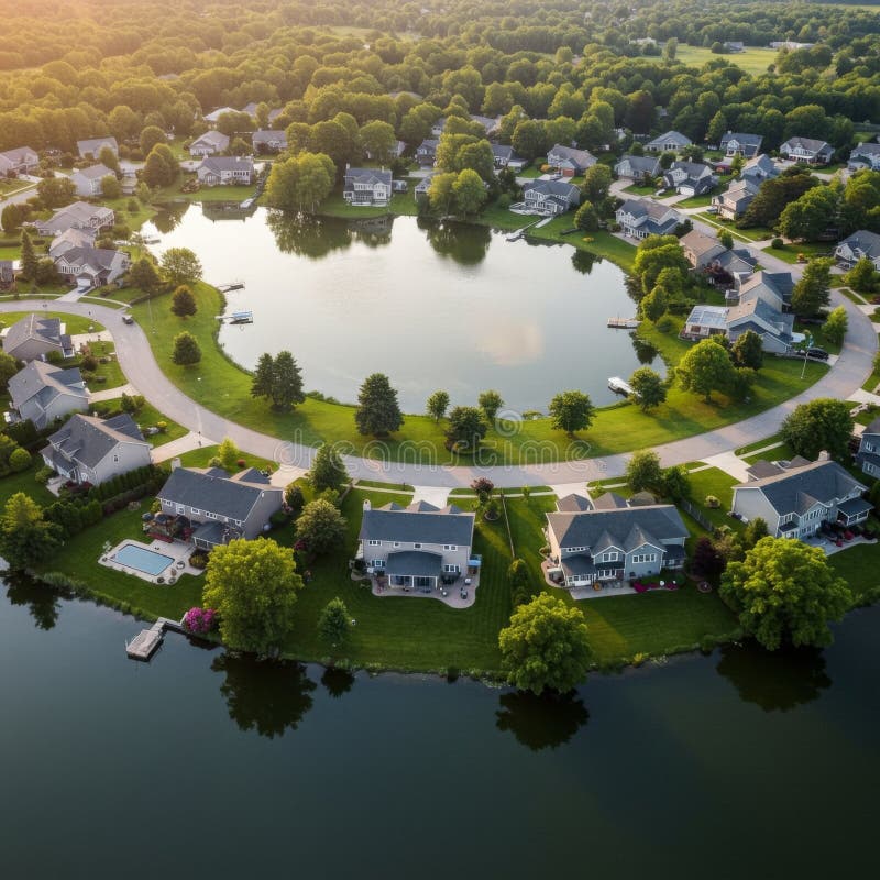 Lakeside Suburban Community Stock Illustrations – 14 Lakeside Suburban ...