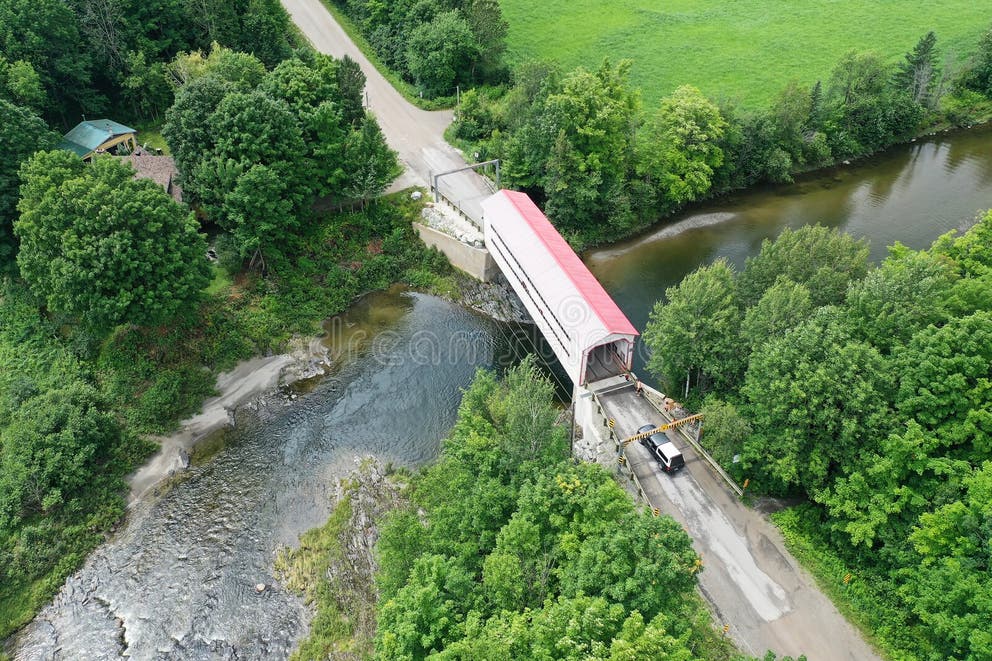 Aerial View of Lambert Covered Bridge in Quebec, Canada Stock Image ...
