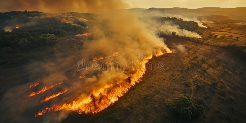 Aerial View of a Landscape Engulfed in Fire and Smoke. the Flames ...