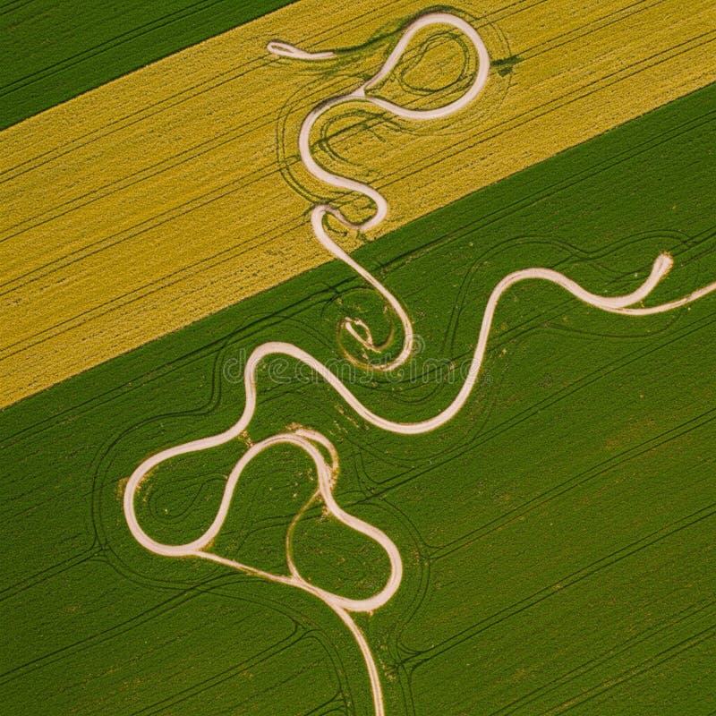 Aerial View of a Landscape with Intertwined Paths Creating Abstract ...