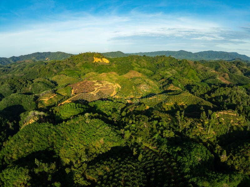 Aerial View Landscape Mountains View in Sunset or Sunrise Sky ...