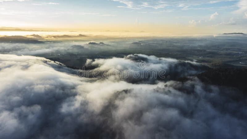 Aerial View of Landscape Sunrise Above Clouds Dramatic Light Stock ...