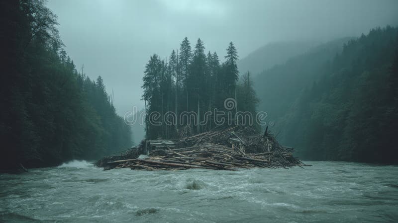 Aerial View of Landslide Path with Displaced Earth, Mud Flow and ...