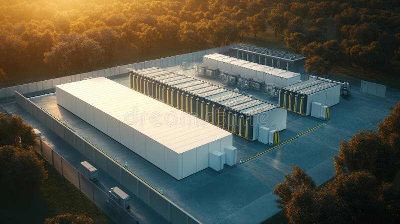 Aerial View of Large Battery Storage for Energy Stock Illustration ...