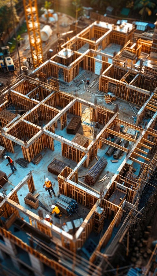 An Aerial View of a Large Building Under Construction Stock Image ...