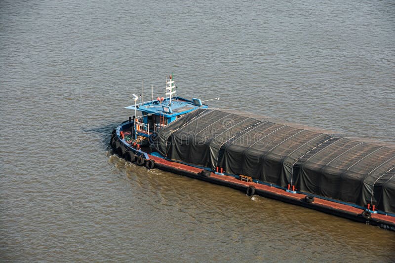 Aerial View of a Cargo Barge on a River. Stock Image - Image of aerial ...