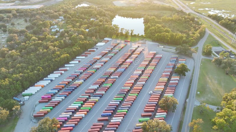 Aerial View of Large Cargo Container Yard with Rows of Freight ...