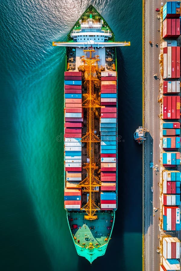 Aerial View of Large Cargo Ship in the Water Near Dock. Generative AI ...