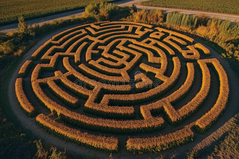 Aerial View of a Large Circular Corn Maze Stock Illustration ...