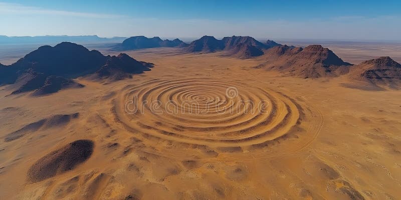 Aerial View of a Large Circular Structure in the Desert Landscape with ...
