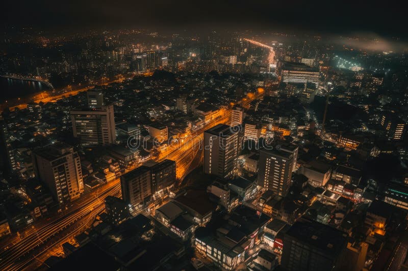 An Aerial View of a Large City at Night. Created with Generative AI ...