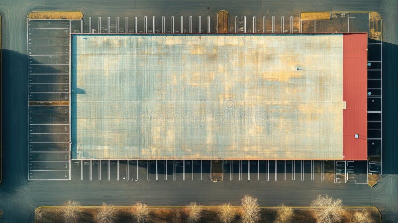 Aerial View of a Large Commercial Building with Parking Spaces Stock ...