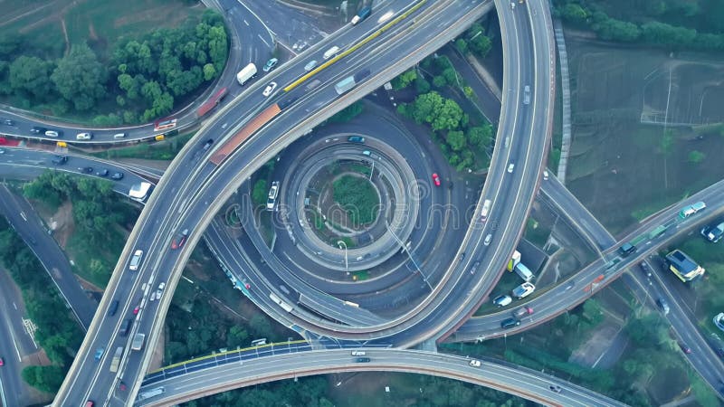 Aerial View of a Large, Complex Highway Interchange with Multiple Lanes ...